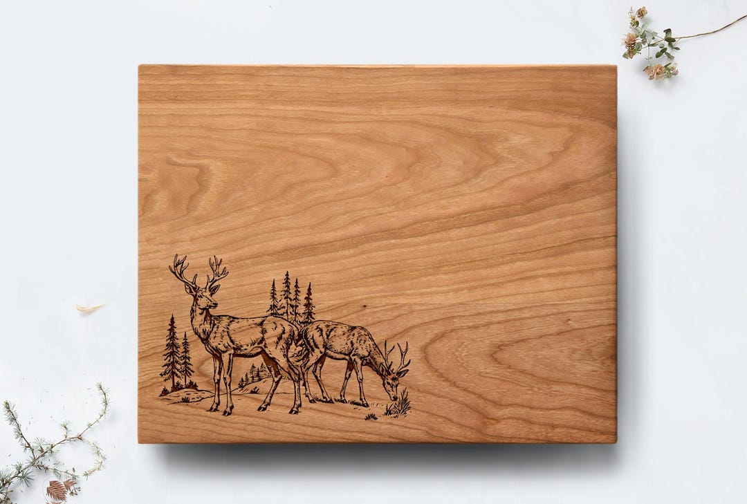 Personalized Deer Cutting Board Engraved Forest Scene Gift for Nature ...