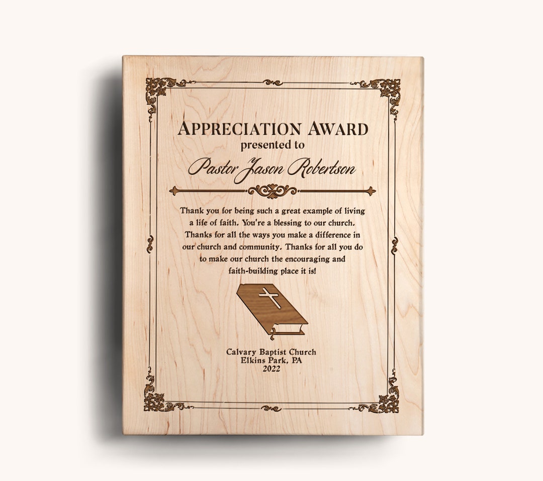 Personalized Pastor Appreciation Day Gift, Engraved Award Plaque on ...