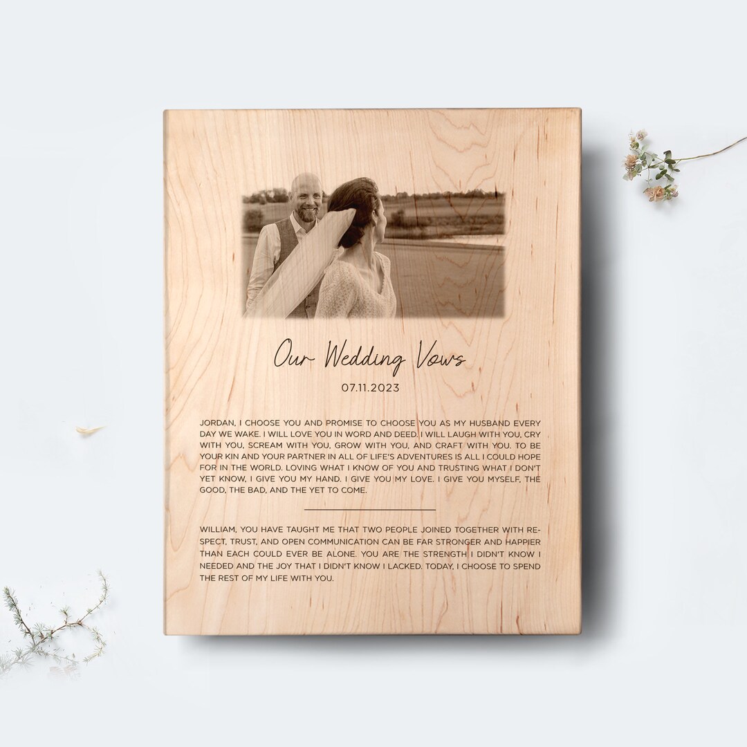 Custom Wedding Vow Art Engraved With Photo on Wood for Couple 14x11 ...