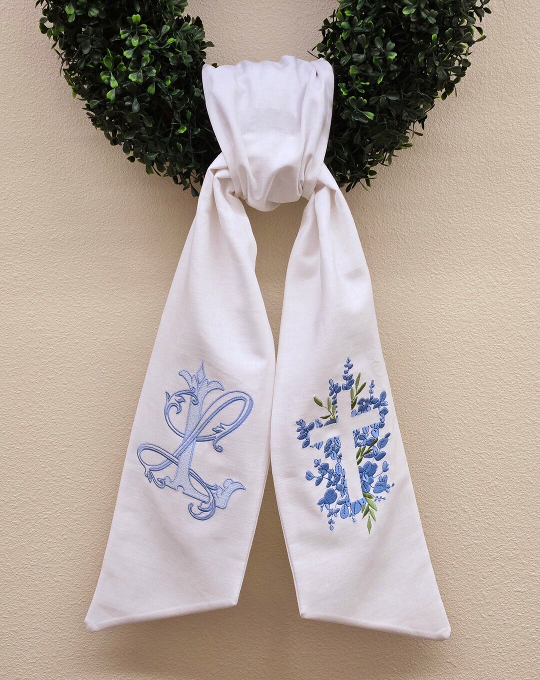 Wreath Sash Cross Embroidery Personalized - Etsy