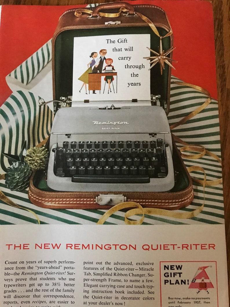 Retro Office Christmas Decor: Remington Typewriter Ad, Christmas Gift ...
