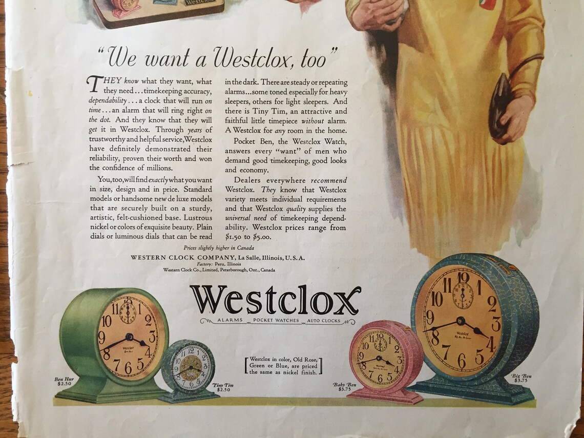 Westclox Alarm Clock Ad Iconic 1920s Madison Avenue - Etsy Canada