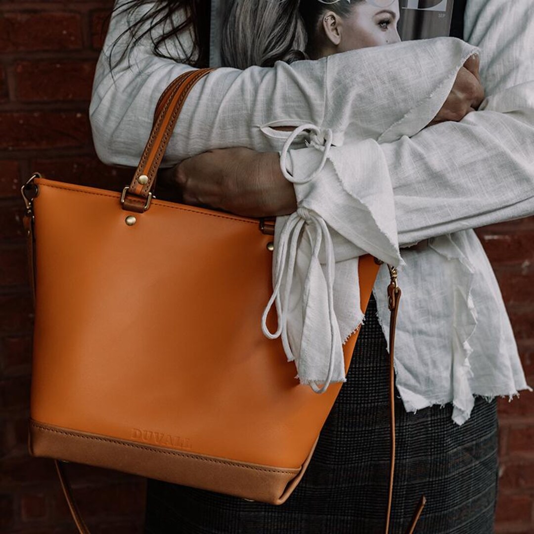 Leather Handbag, Small Leather Handbag, Orange Leather Handbag, Leather ...