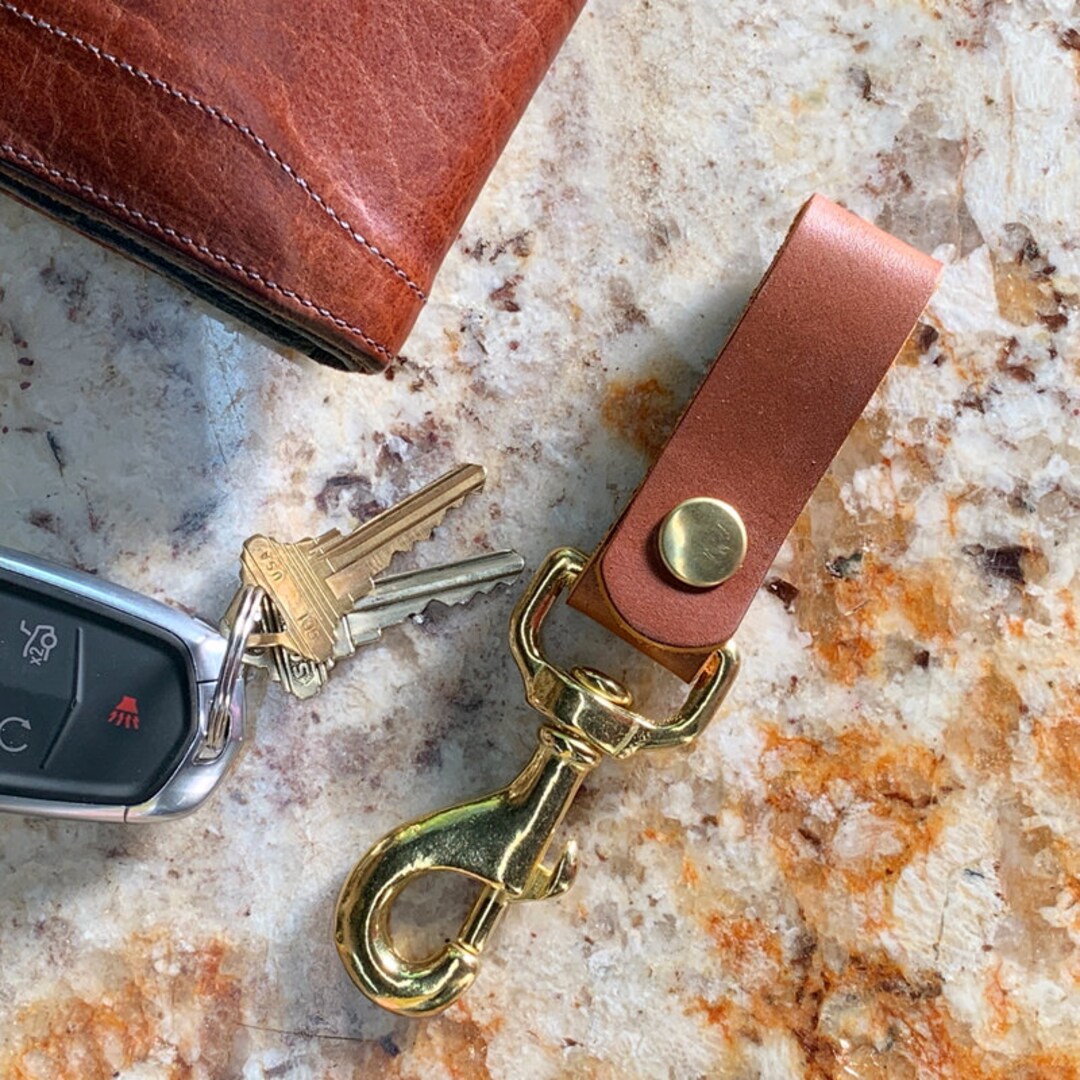 Light Brown Leather Keychain, Key Fob, Snap and Clip Keychain - Etsy