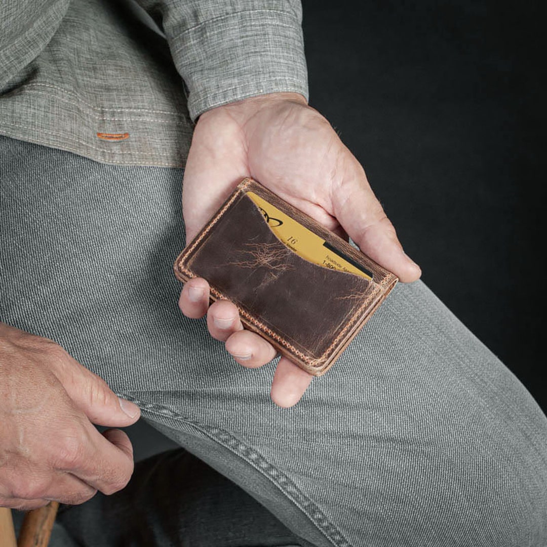 Small Leather Wallet, Minimalist Slim Front Pocket Wallet, Genuine ...