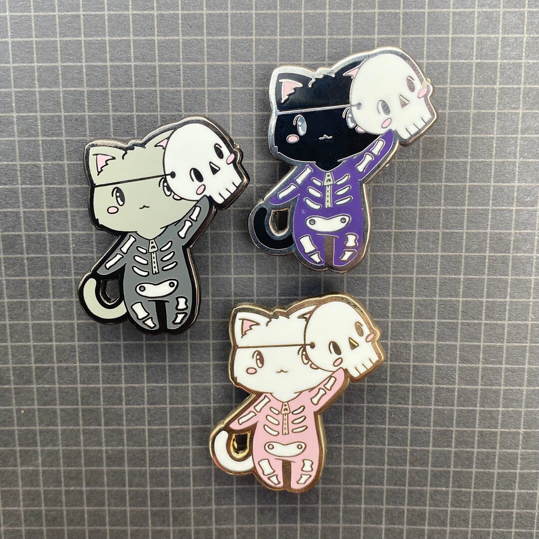 Skeleton Kitty Hard Enamel Pin - Etsy