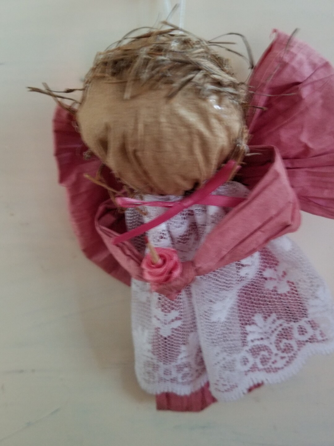 Vintage Angel Ornament, Raffia and Lace - Etsy