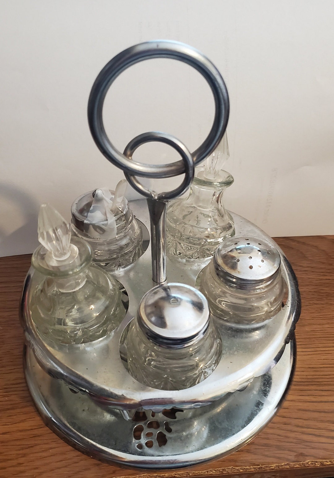 Vintage Condiment Caddy, Glass Bottles, Chrome Holder - Etsy