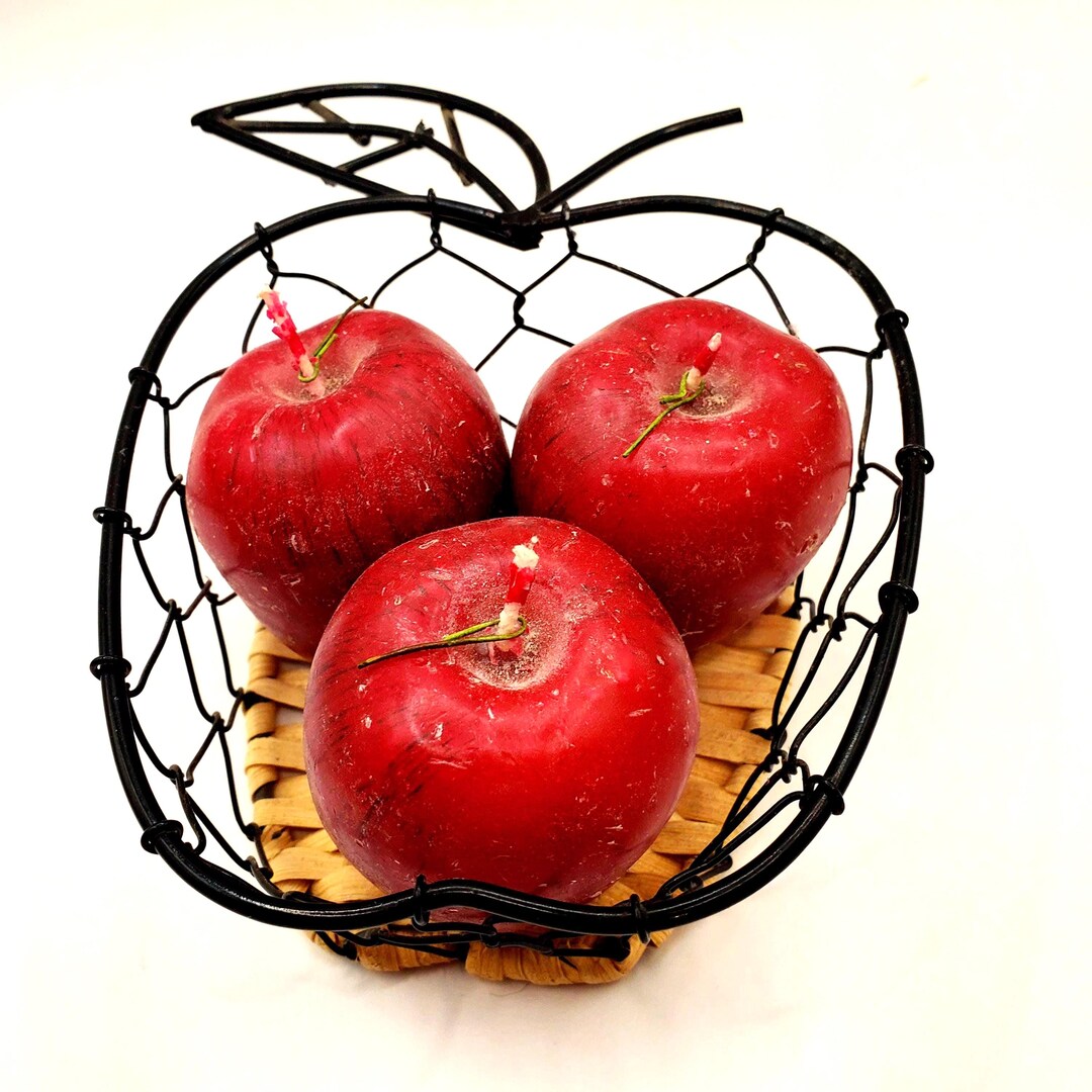 Cottage Core Fruit, Red Apple Shaped Candles, Wire and Rattan Basket - Etsy
