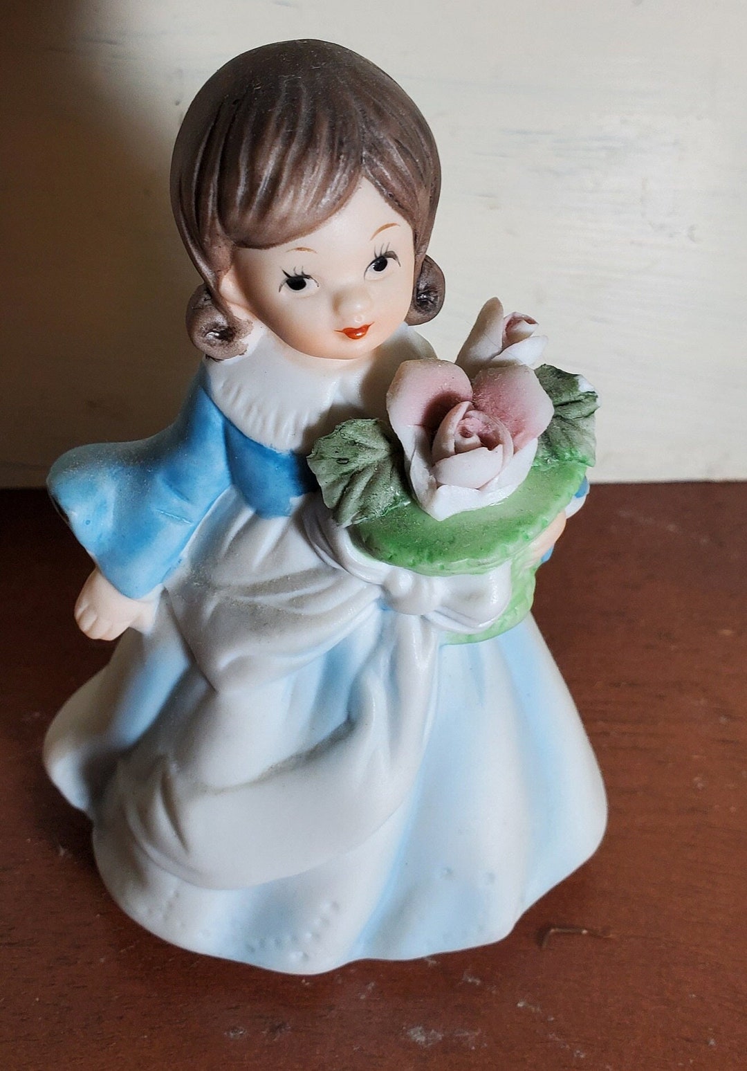 Vintage Girl Figurine, Holding A Pink Rose - Etsy
