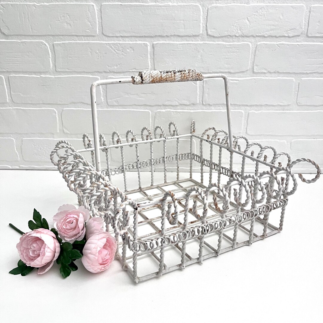 Vintage Metal Basket, Wrought Iron Basket With Handle, Gathering Basket ...