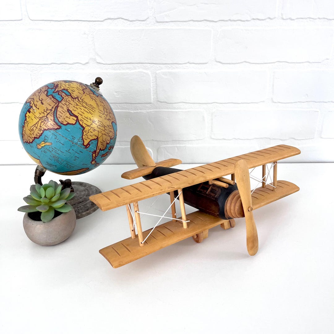 Wooden Toy Airplane, Vintage Style Airplane, Double Wing Airplane ...