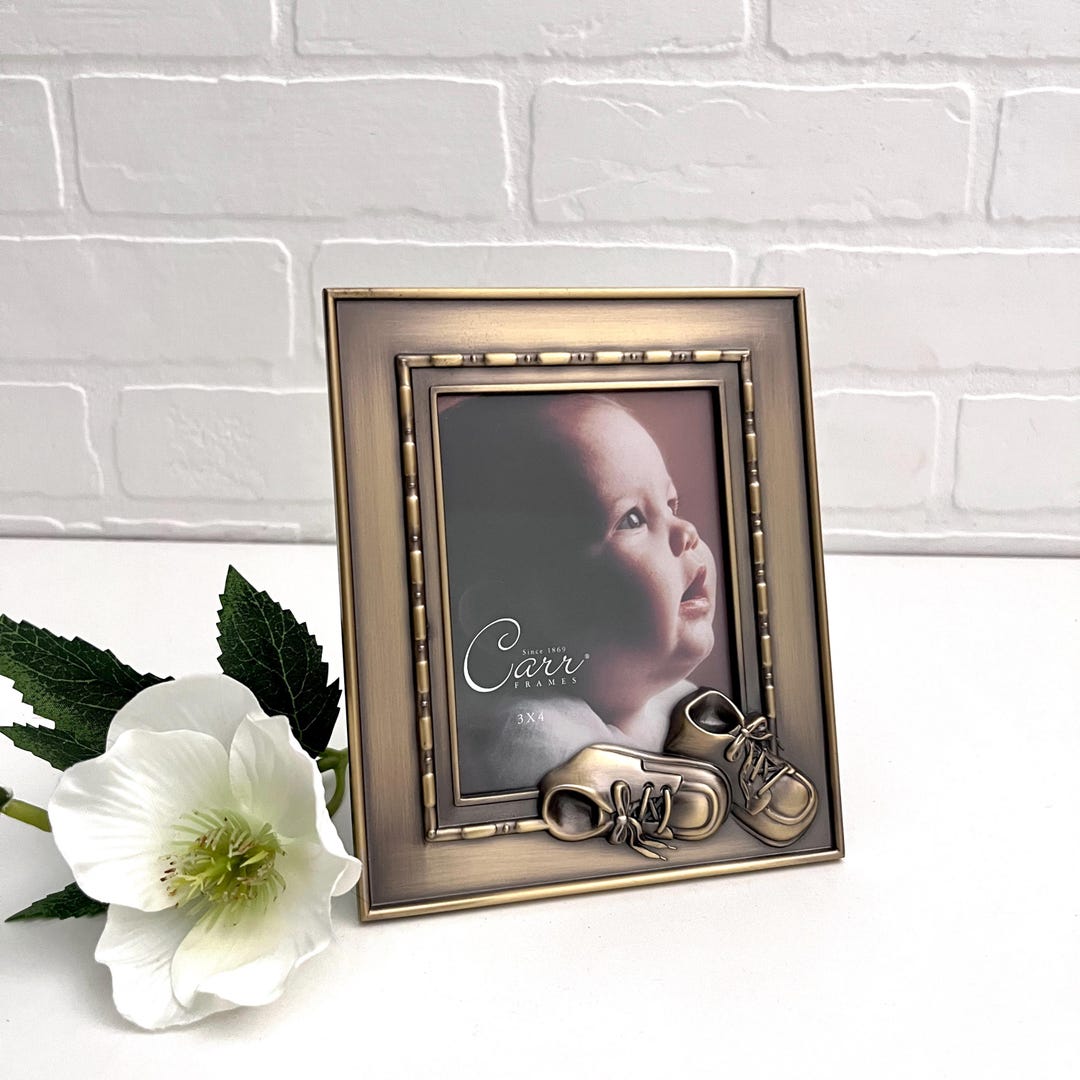 Vintage Bronze Tone 3 X 4 Picture Frame, Bronze Baby Frame, Baby Shoes ...