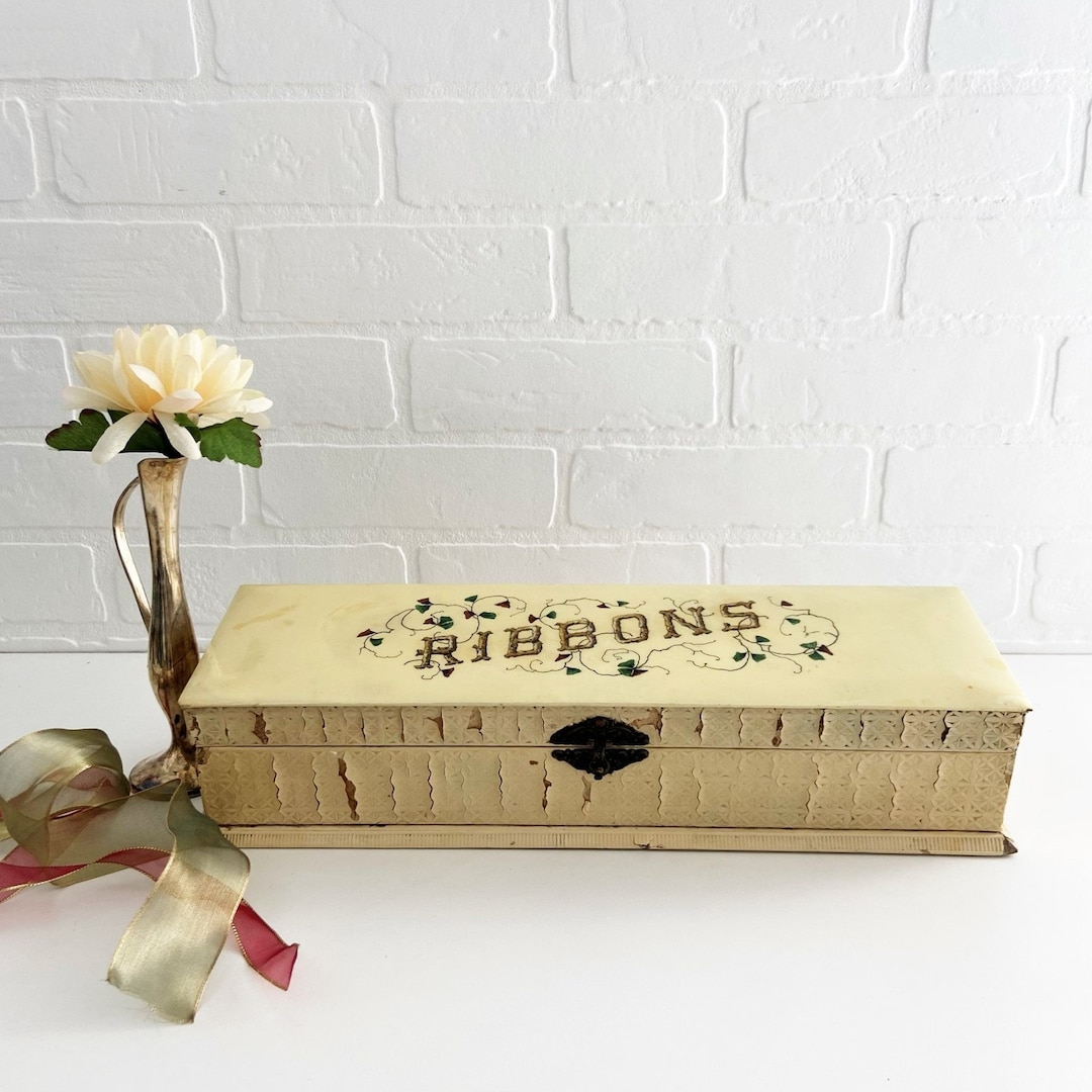 Vintage Box With Clasp, Ribbon Storage Box, Vintage Sewing Box, Craft ...