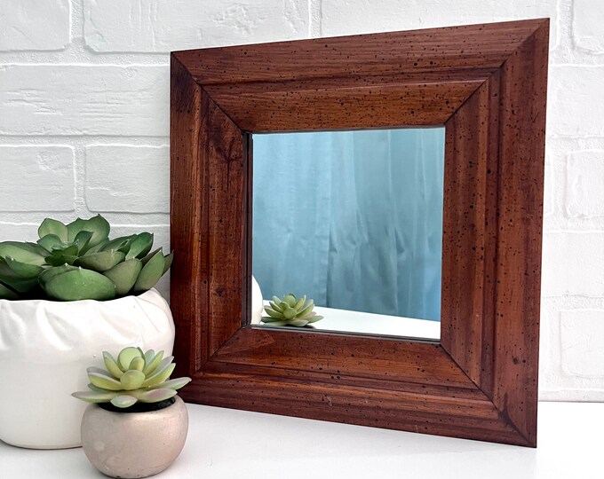 Vintage Wood Framed Wall Mirror, Square Wall Mirror, Rustic Wood Framed ...