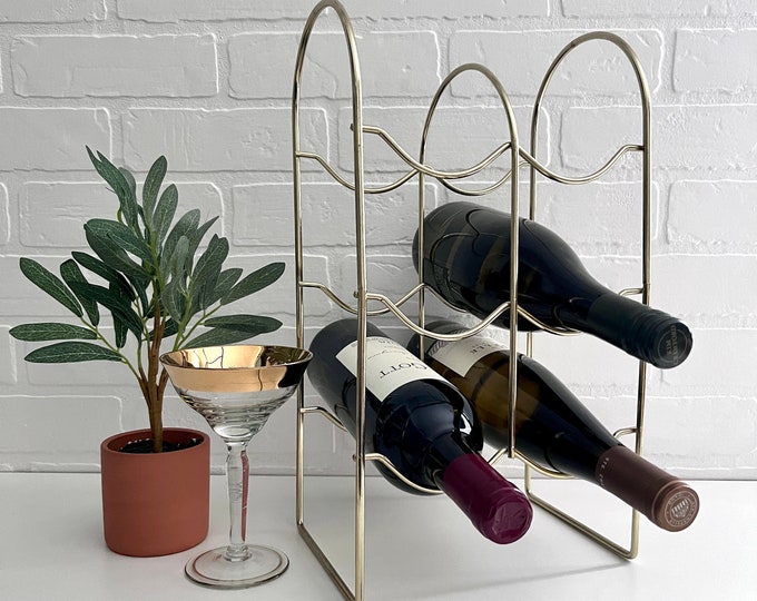 Vintage Gold Wine Rack, Shiny Gold Wire Wine Rack, Wine Storage, Gold ...