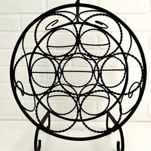 Vintage Black Wrought Iron Round Wine Rack, Metal Wine Rack, Spanish ...