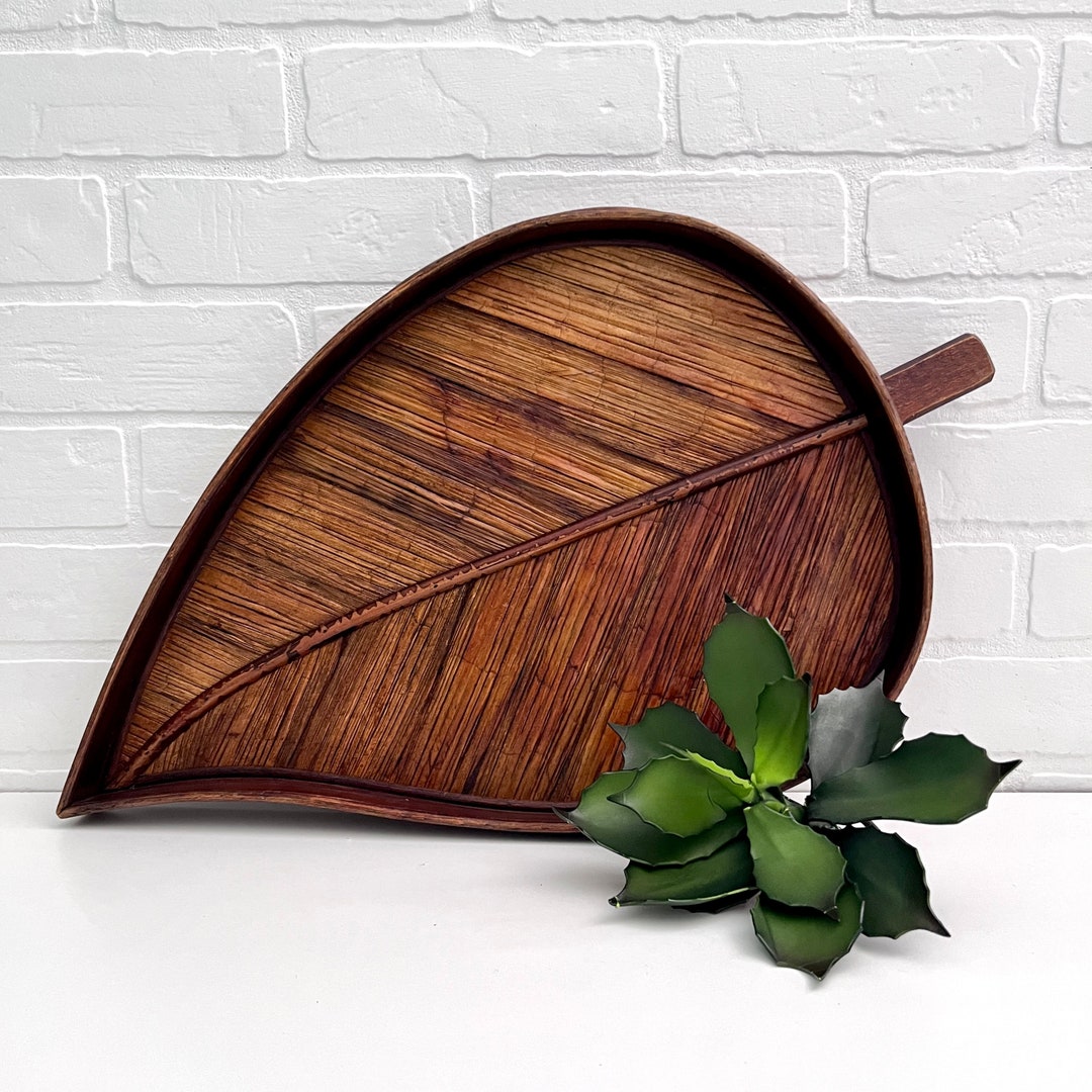 Vintage Wood Leaf Tray, Decorative Leaf Shaped Tray, Centerpiece Tray ...