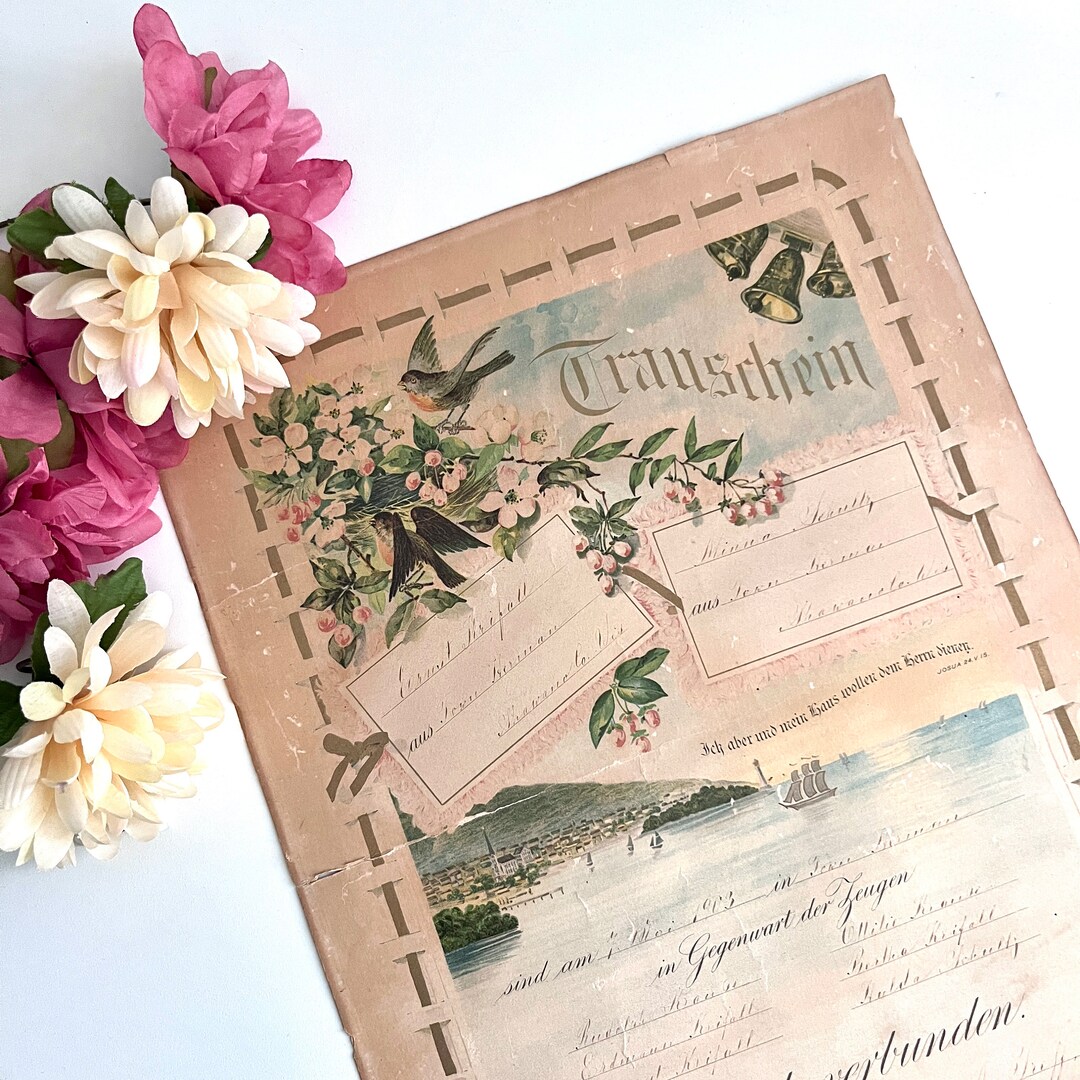 Vintage Marriage Certificate, German Marriage License, Wedding ...