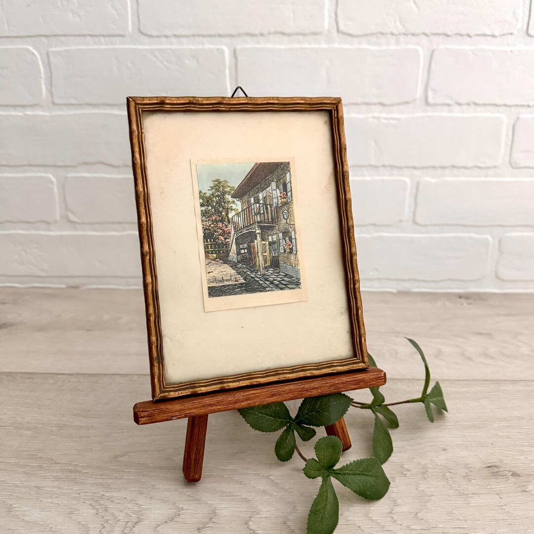 Vintage Framed Original European Print, Framed Hand-colored Etching ...