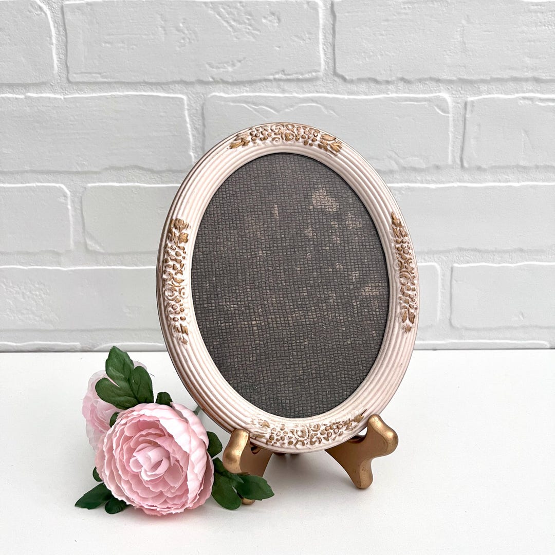 Vintage Molded Plastic Oval Frame, Pink and Gold Oval Frame, Small Oval ...