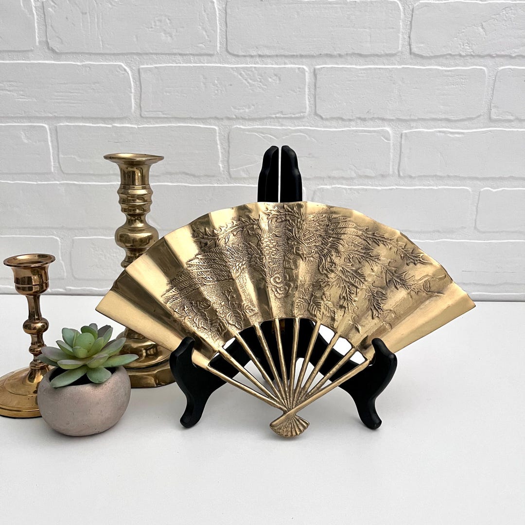 Vintage Brass Asian Fan, Phoenix Fan, Asian Decor, Hanging Fan, Asian ...