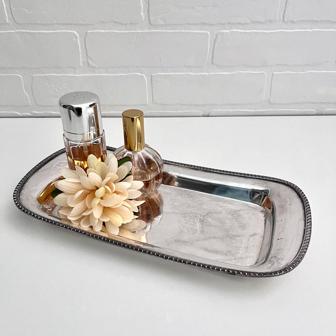 Vintage Silver-plated Tray, Small Rectangular Silver Tray, Aged Silver ...