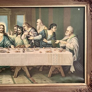 Vintage Framed Last Supper Print, Christian Themed Painting ...