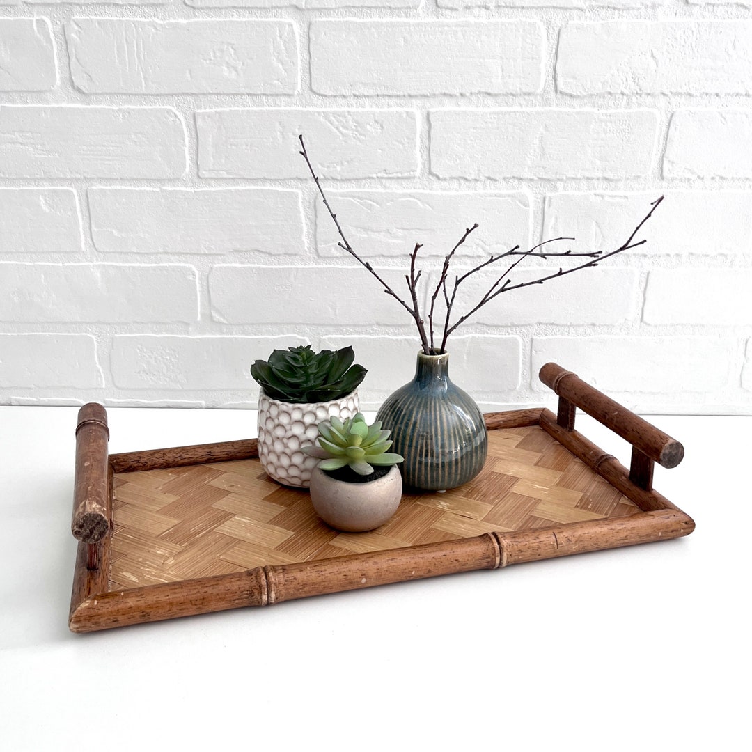 Vintage Bamboo Tray, Bamboo Tray With Handles, Chinoiserie Decor ...