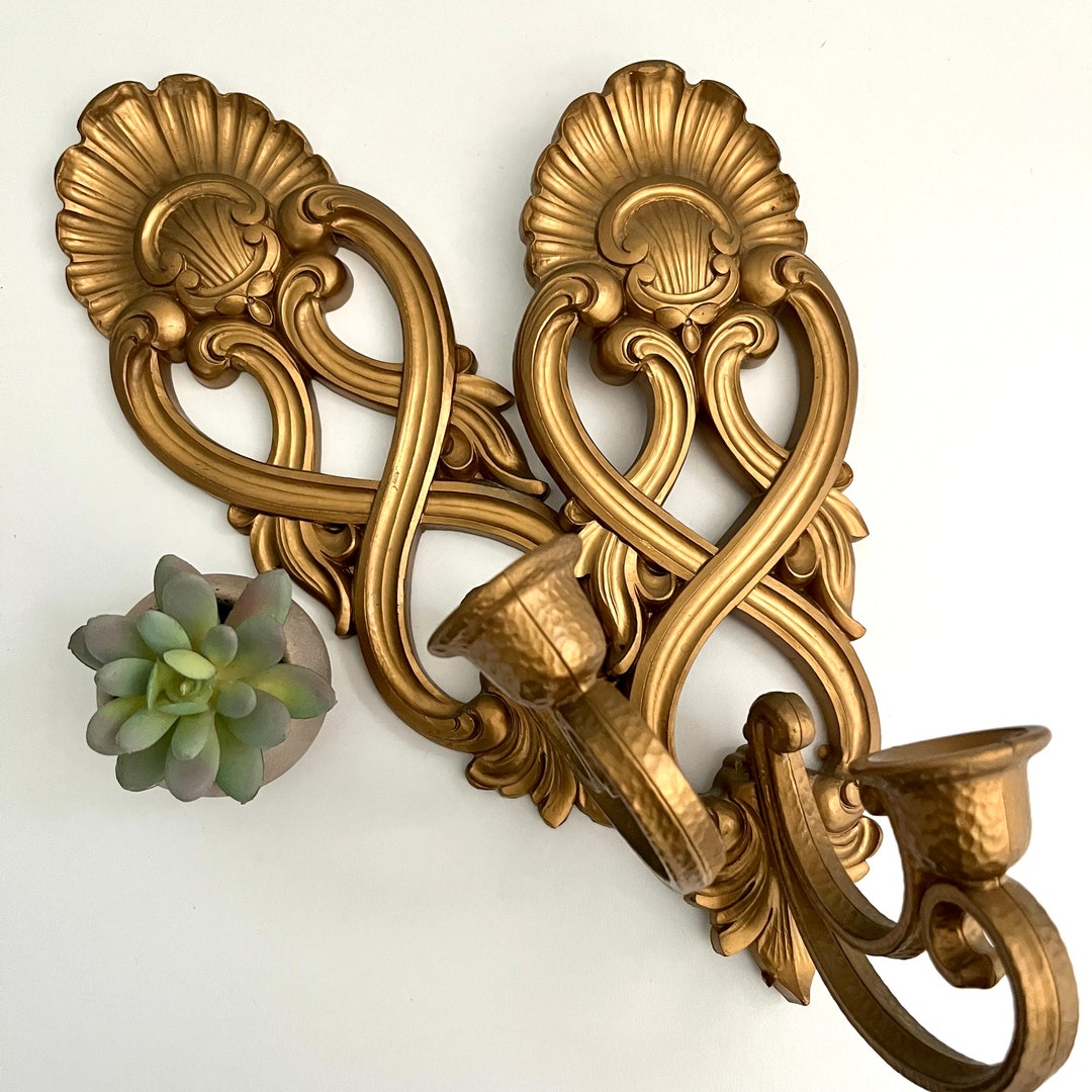 Vintage Gold Wall Sconces, Gold Mid-century Wall Sconces, Baroque ...
