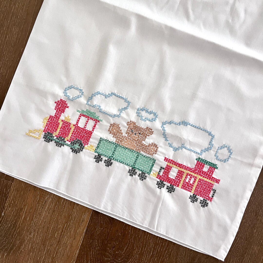 Single Vintage Train Embroidered Pillowcase, Embroidered Pillow Slips ...
