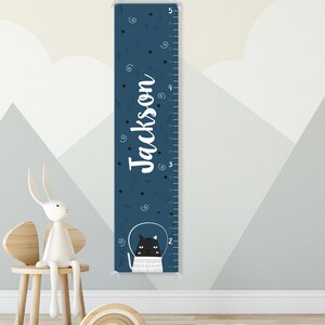 Personalized Growth Chart Space Cat in Navy - Etsy