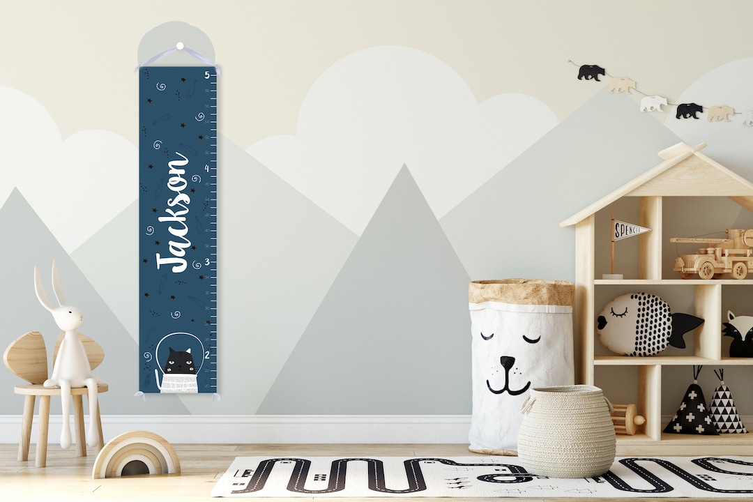 Personalized Growth Chart Space Cat in Navy - Etsy