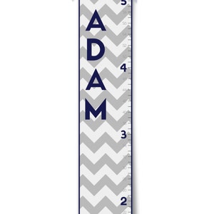 Personalized "modern Chevron" Growth Chart in Grey, Navy Blue and White ...