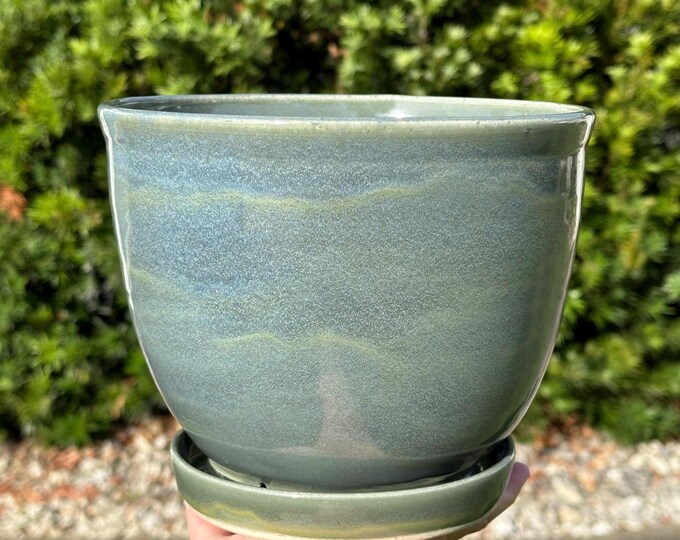 8” Ceramic Planter | Handmade Pottery, Plant Pot, Green Planter, Blue ...