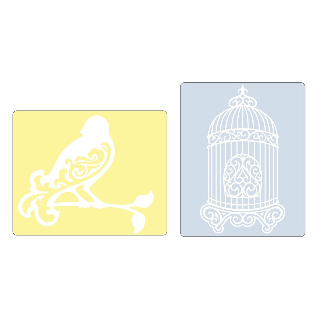 Bird & Birdcage Set #657661 - New! Sizzix Textured Impressions Embossing Folders - Set of 2 ...