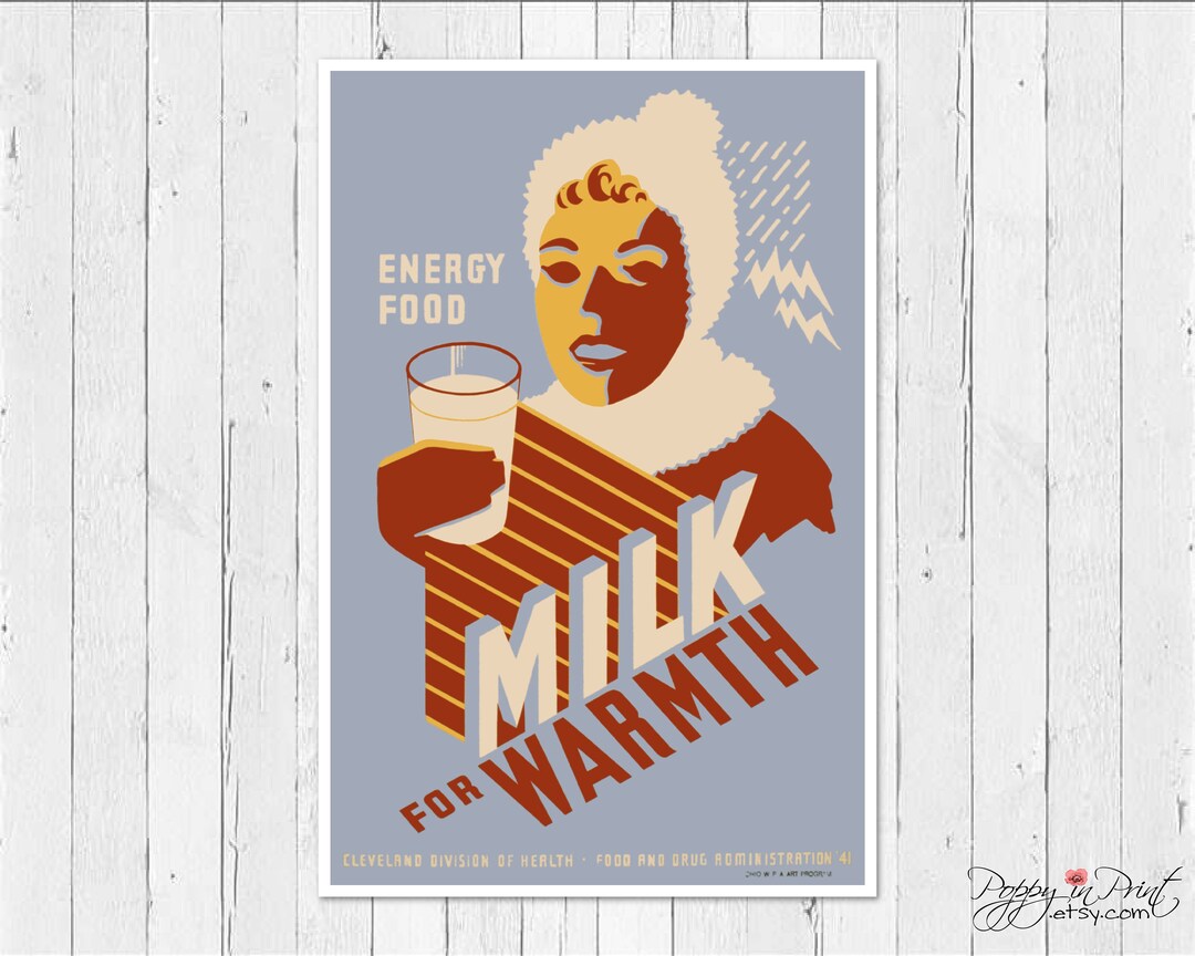 Vintage Milk Poster: WPA Art Print, Kitchen Wall Decor (digital ...