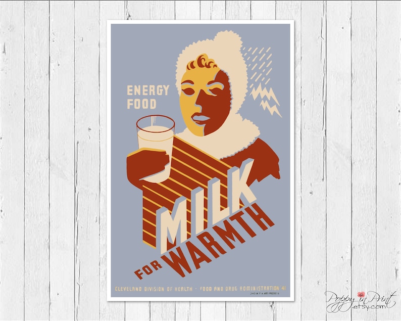 Vintage Milk Poster: WPA Art Print, Kitchen Wall Decor (digital ...