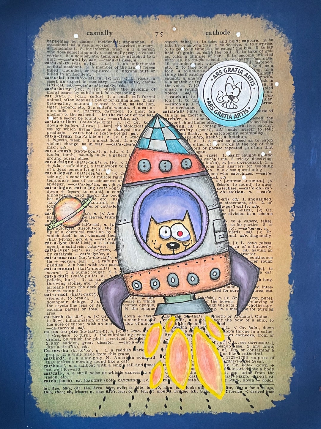 Major Tom: Original Illustration on Dictionary Page. Cats in Space - Etsy