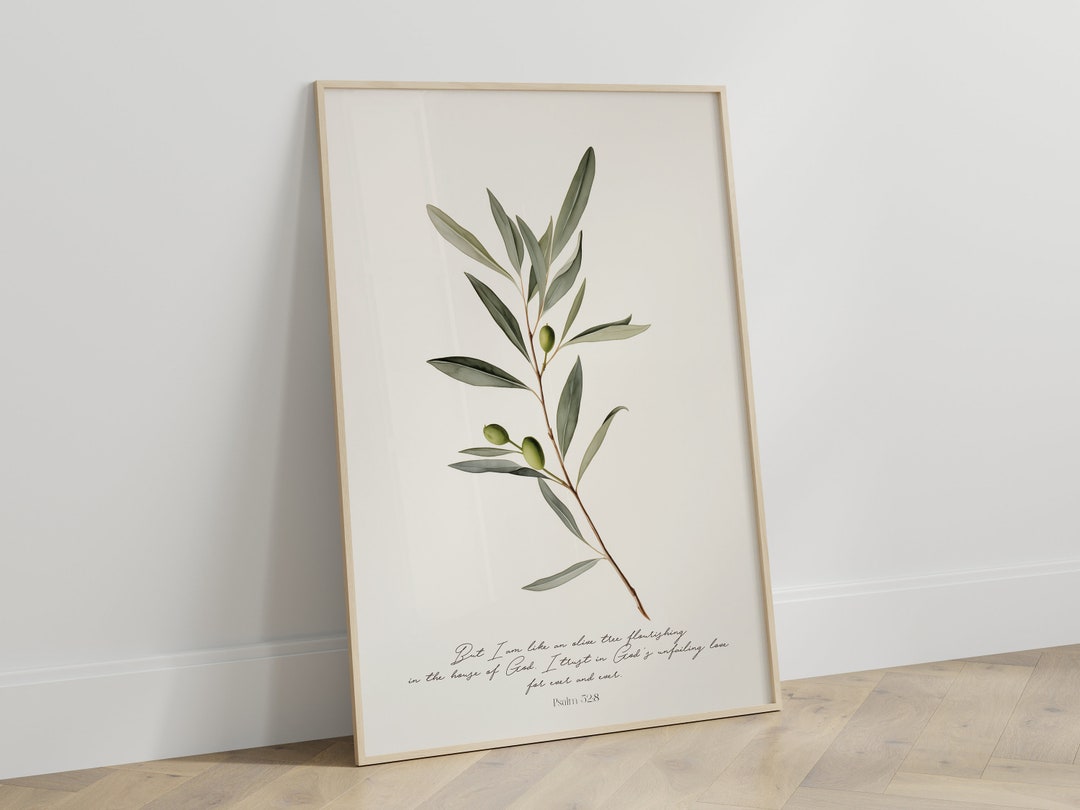 Modern Minimal Bible Verse Artwork, Watercolor Olive Branch Scripture ...