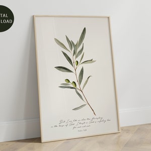 Modern Minimal Bible Verse Artwork, Watercolor Olive Branch Scripture ...