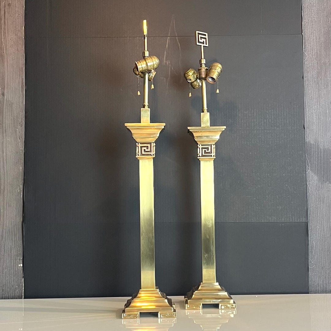 Pair of Tall Vintage Art Deco, Greek Key Lamps in Brass - Etsy