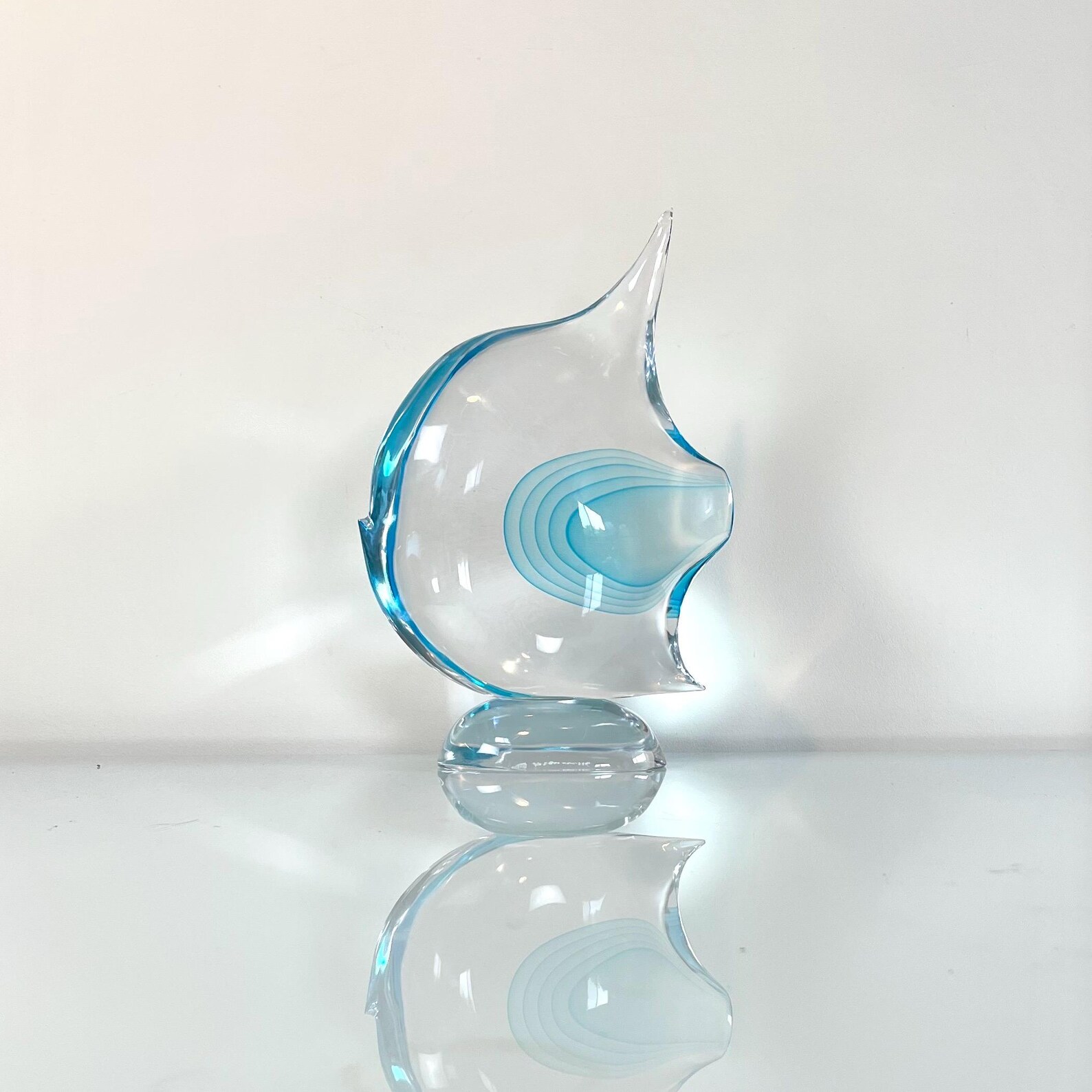 Signed Pino Signoretto Sommerso Fish in Clear Glass With Light Blue ...