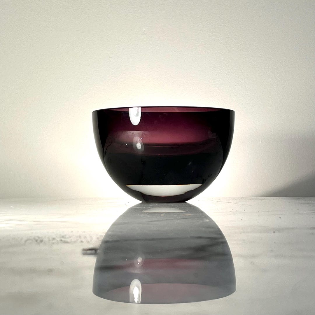 Signed Sommerso Art Glass Bowl in Plum and Clear Glass by J Badash - Etsy