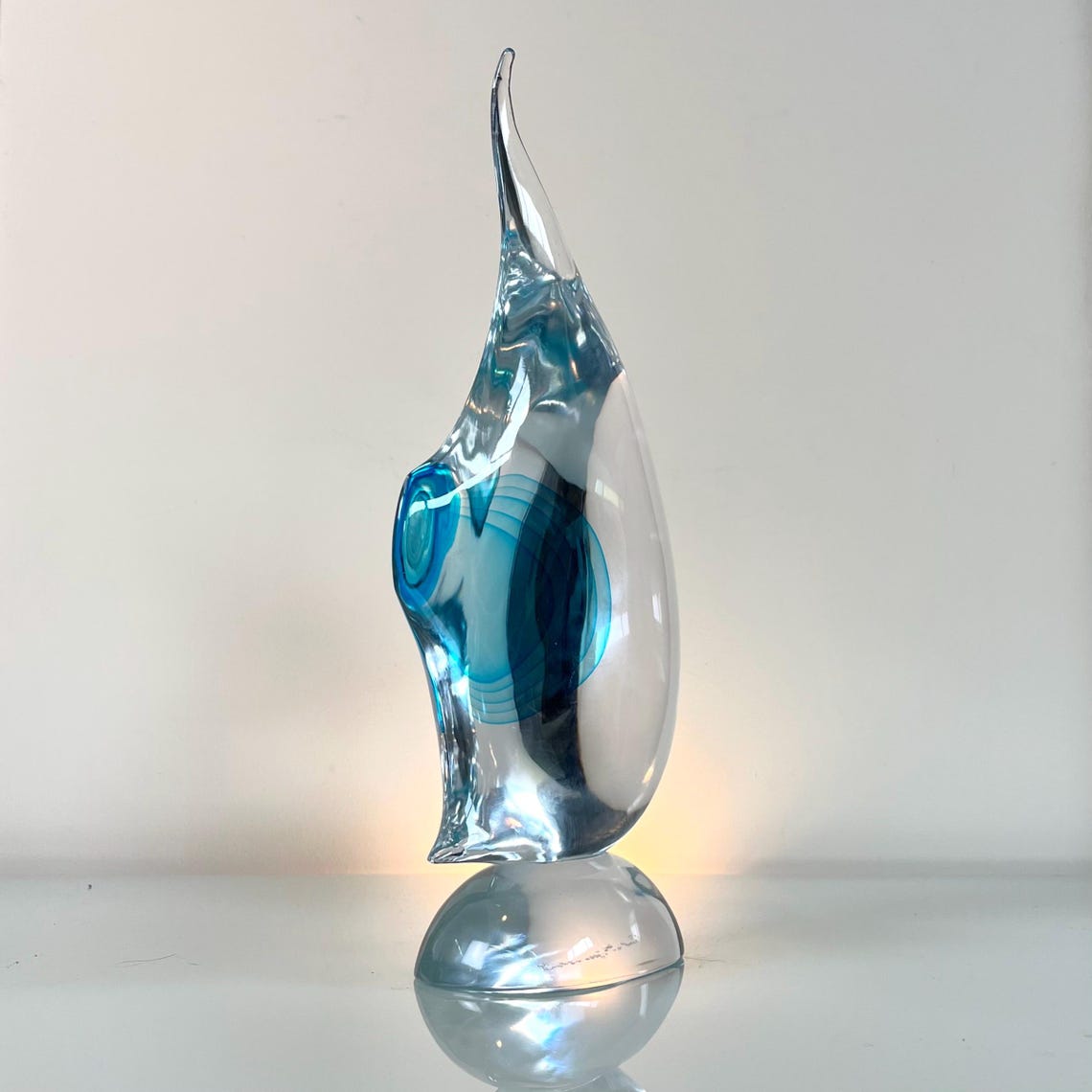 Signed Pino Signoretto Sommerso Fish in Clear Glass With Light Blue ...