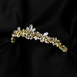 Roma’s Tiara in Yellow Gold Color Metal and Clear Crystal Faux Diamond ...