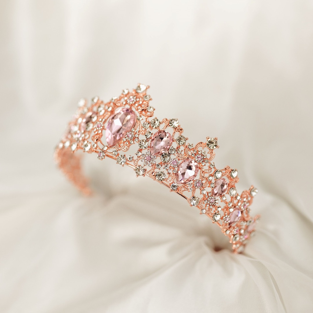 Michelle’s Tiara in Rose Gold Pink Color Metal and Pink Color Crystals ...