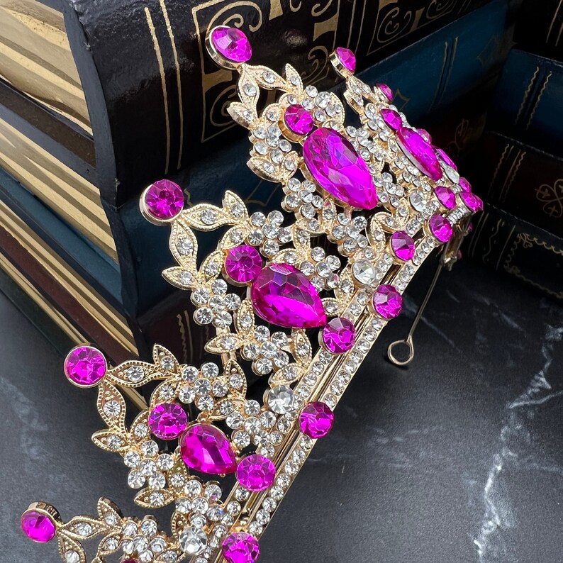 Ophelia's Tiara in Hot Pink Color Crystals & Gold Color - Etsy