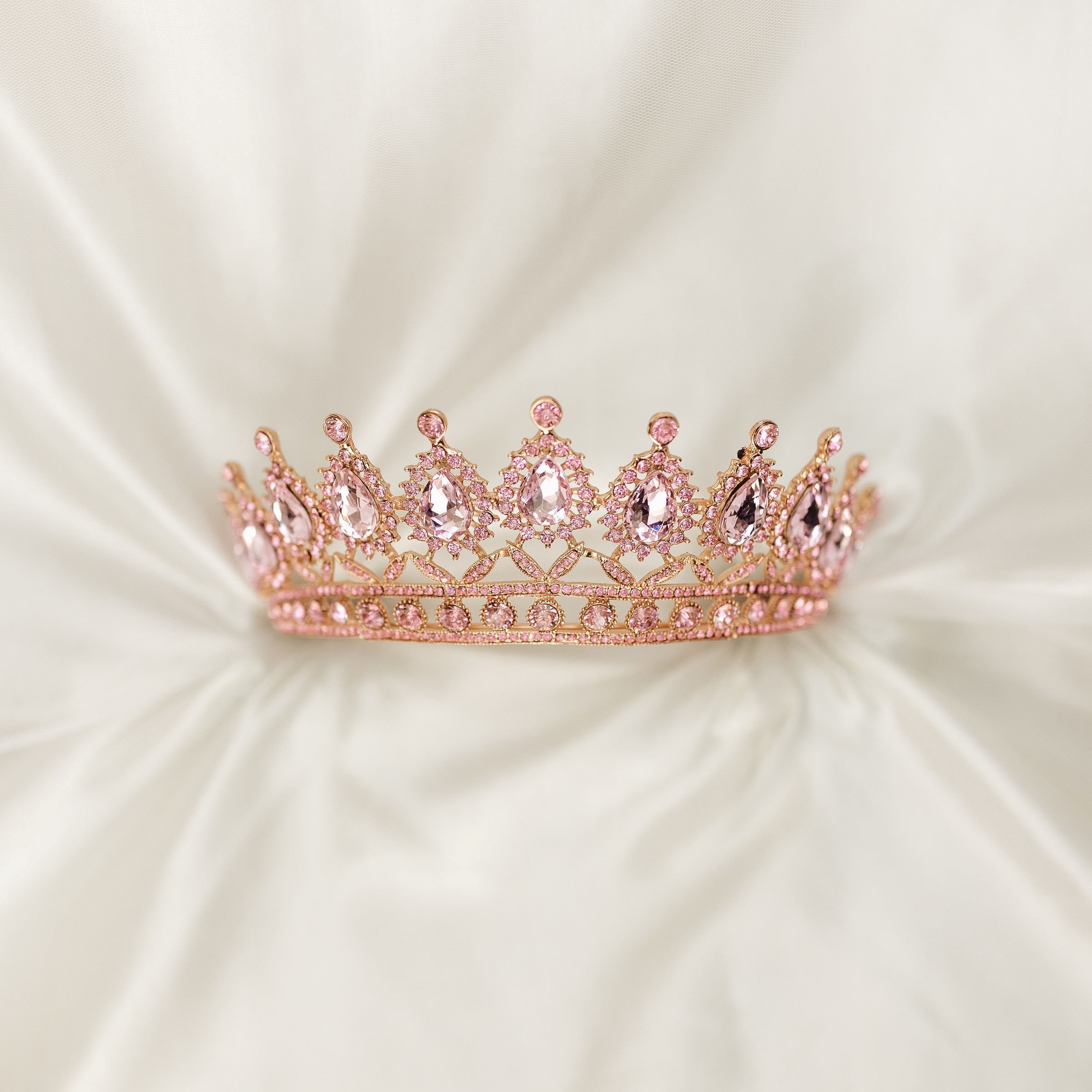 Saya's Tiara in Pink Color Crystals & Gold Color Metal - Etsy UK