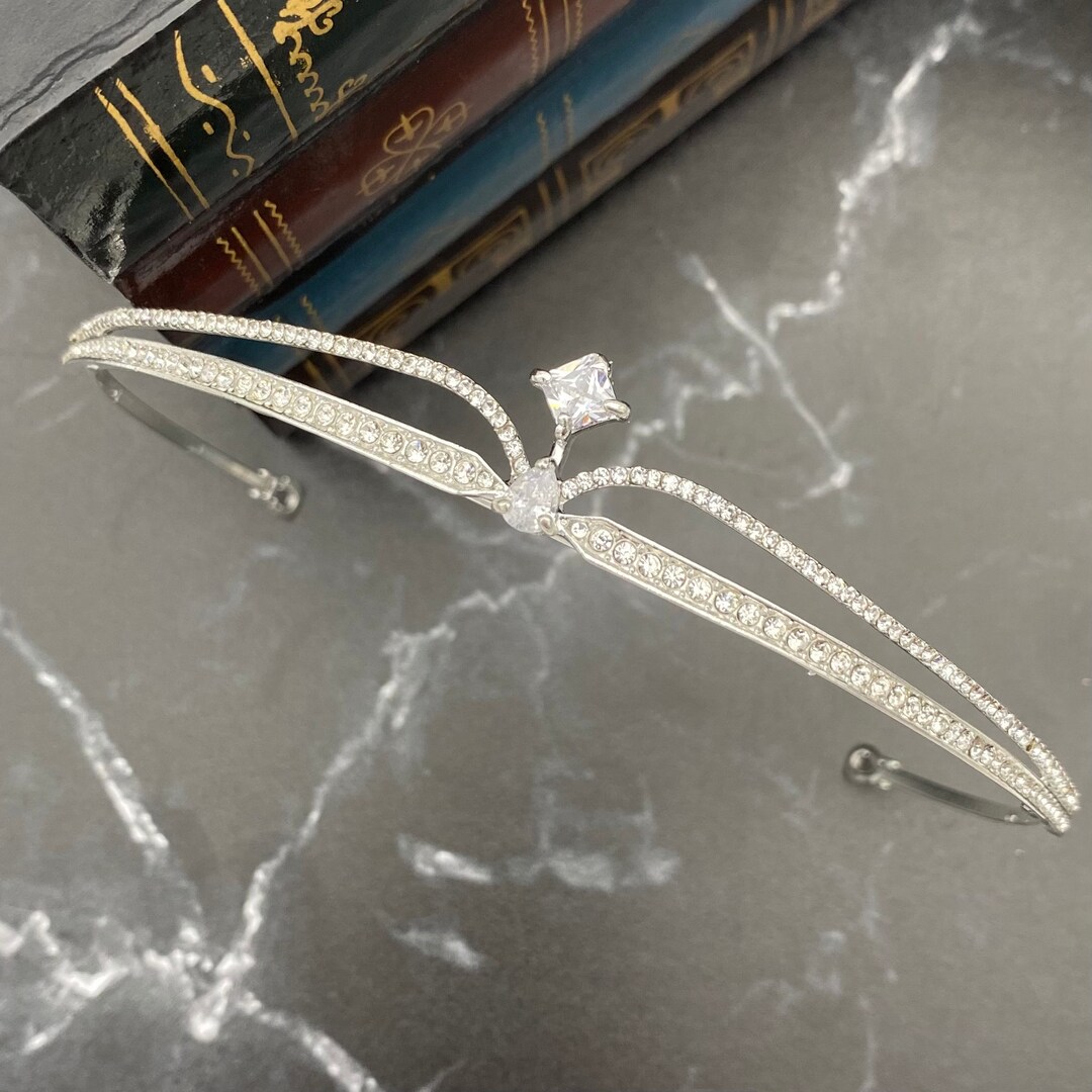 Ava’s Tiara - Silver White Gold Color Metal Clear Crystal Faux Diamond ...